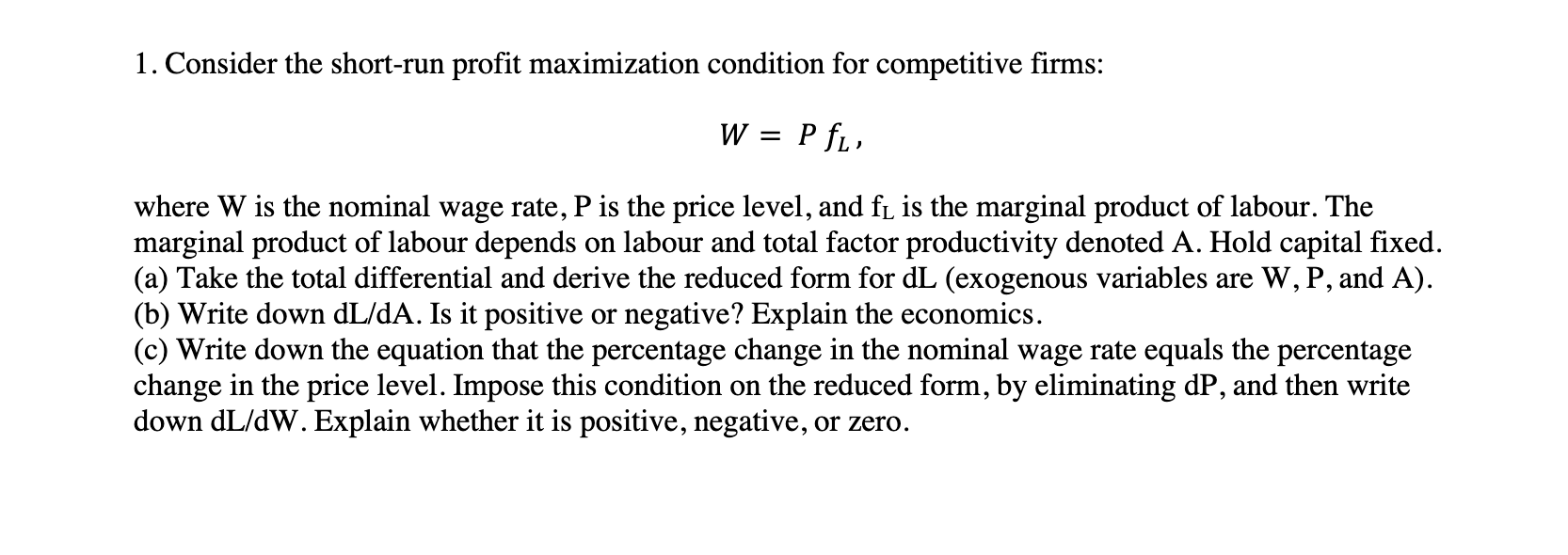 Solved Consider the short-run profit maximization condition | Chegg.com