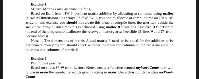 Solved Exercise 1 Matrix Addition Function Using Malloc 0 