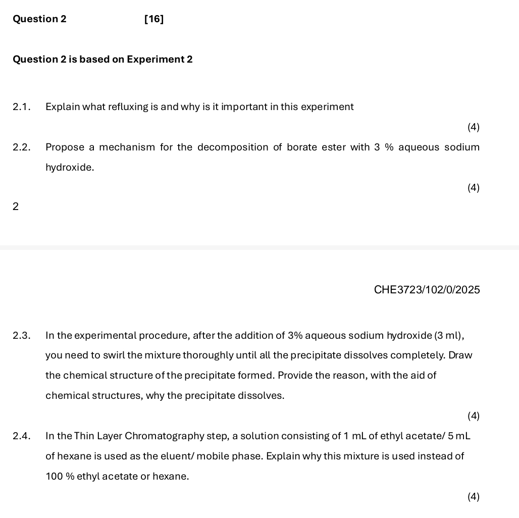 Solved Question 2[16]Question 2 ﻿is based on the experiment | Chegg.com