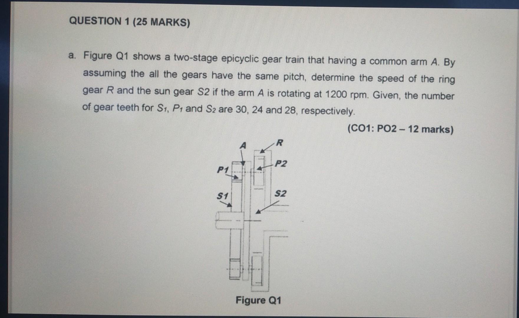 Solved A Figure Q1 Shows A Two Stage Epicyclic Gear Train