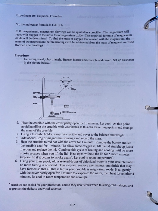 Solved Experiment 10: Empirical Formulas Prelab: Name: 1. | Chegg.com