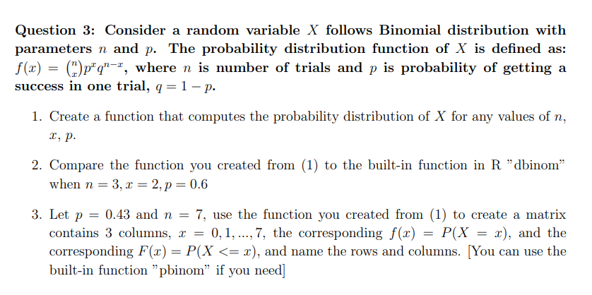 Solved using R studio Question 3: Consider a random variable | Chegg.com