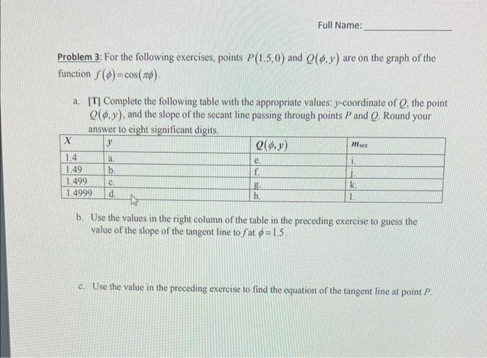 Solved Problem 3: For the following exercises, points | Chegg.com