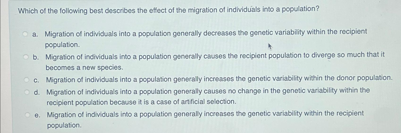 Solved Which of the following best describes the effect of | Chegg.com