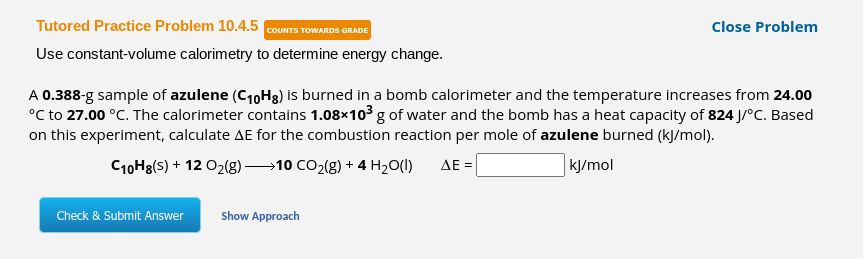 Solved Tutored Practice Problem 10.4.5Use constant-volume | Chegg.com