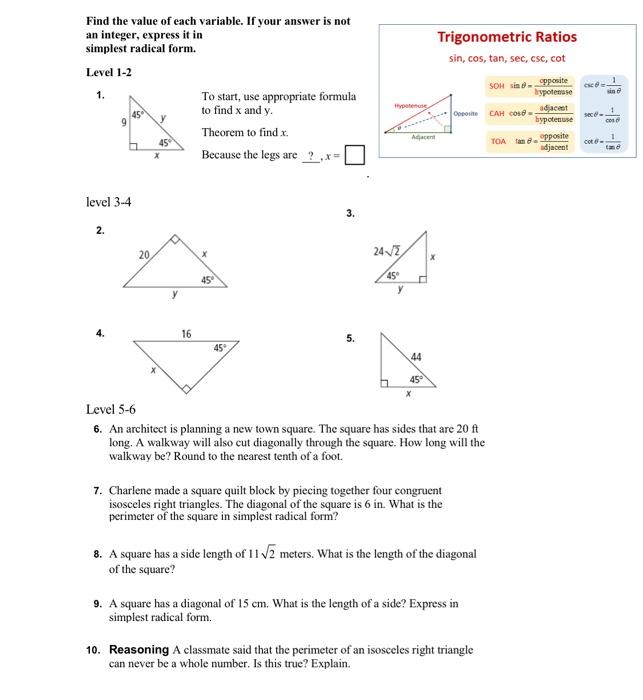 Solved Trigonometric Ratios sin, cos, tan, sec, csc, cot | Chegg.com