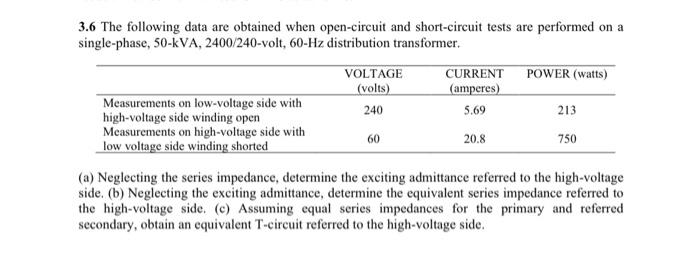 3.6 The following data are obtained when open-circuit | Chegg.com