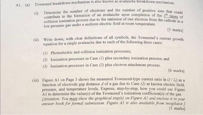 (a) Townsend breakdown mechanism is also known as | Chegg.com