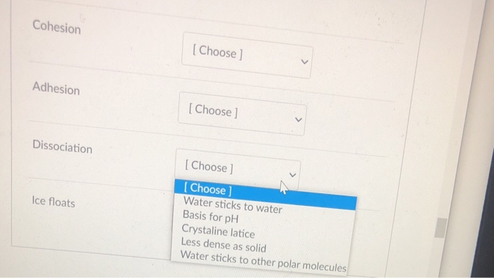 Solved Match the property of water on the left with the | Chegg.com