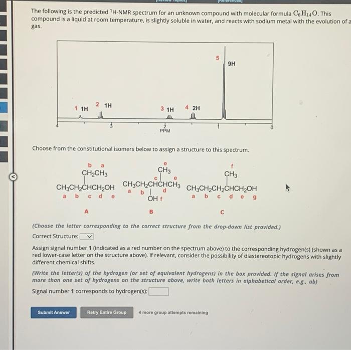 Solved The following is the predicted 1H-NMR spectrum for an | Chegg.com