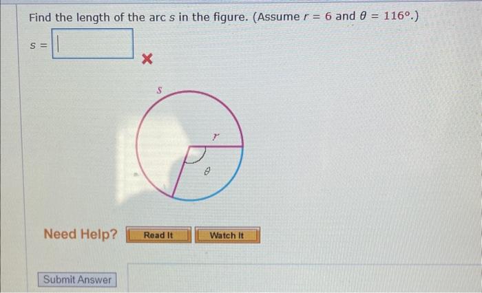 Solved Find the length of the arc s in the figure. (Assume | Chegg.com