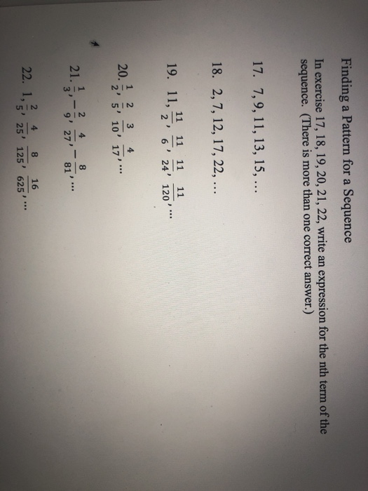 Solved Finding a Pattern for a Sequence In exercise 17, 18, | Chegg.com
