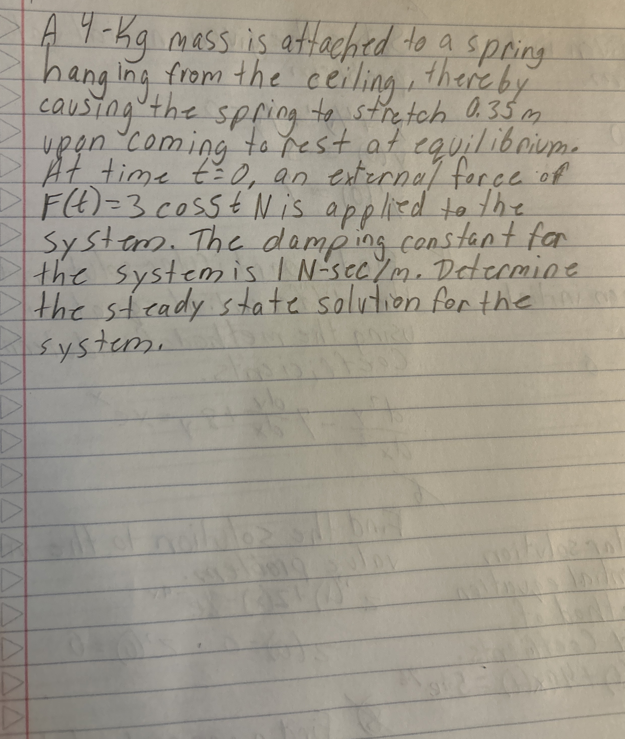 Solved A 4-Kg mass is attached to a spring hanging from the | Chegg.com