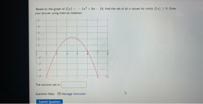 Solved Based on the graph of f(x)=1x2+9x−18, find the set of | Chegg.com