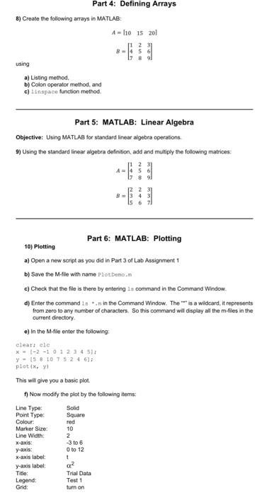 Solved Part 4: Defining Arrays 8) Create the following | Chegg.com
