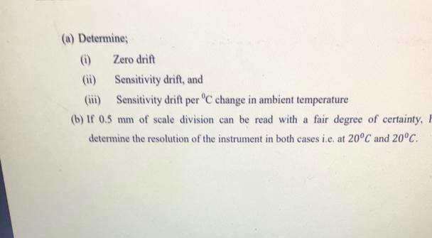Solved (a) Determine; (i) Zero drift (ii) Sensitivity drift, | Chegg.com