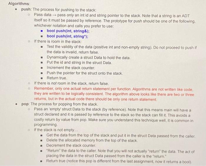 Solved Algorithms: • push: The process for pushing to the | Chegg.com