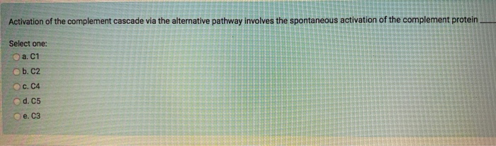 Solved Activation of the complement cascade via the | Chegg.com