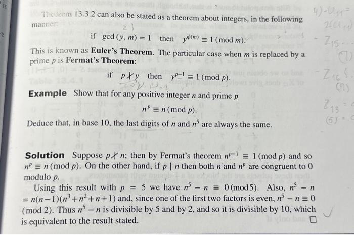 Solved 5 Use Fermat's Theorem to calculate the remainder | Chegg.com
