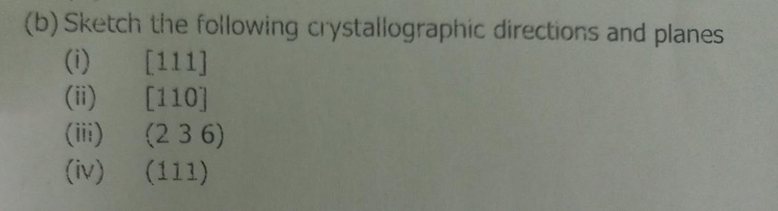 Solved (b) ﻿Sketch the following crystallographic directions | Chegg.com
