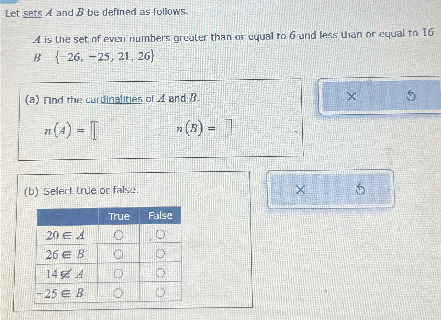 Solved Let sets A and B ﻿be defined as follows.A ﻿is the set | Chegg.com
