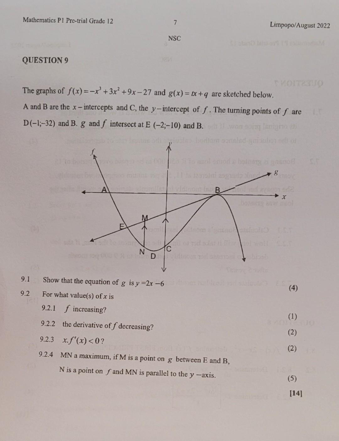 Solved Mathematics P1 Pre-trial Grade 12 7 Limpopo/August | Chegg.com