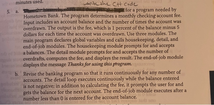 Solved minutes used. write the Ctt Code 5 a raw.the | Chegg.com