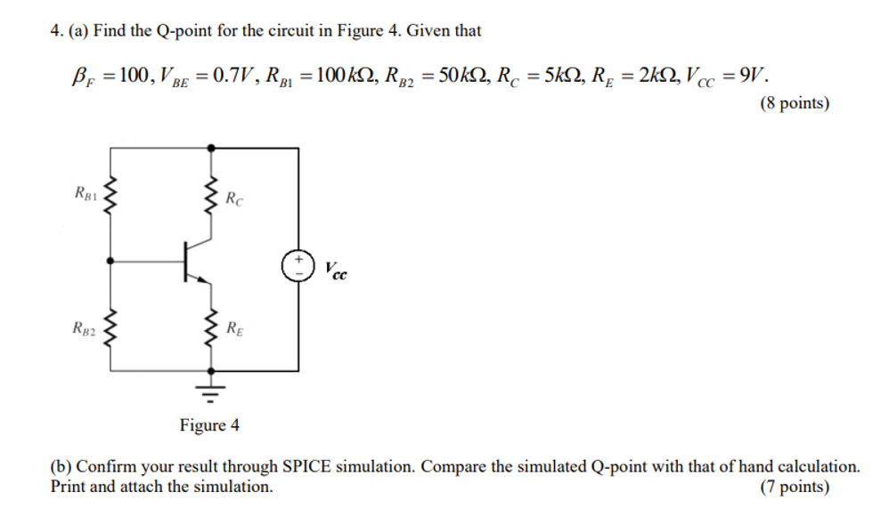 Solved (a) ﻿Find the Q-point for the circuit in Figure 4. | Chegg.com