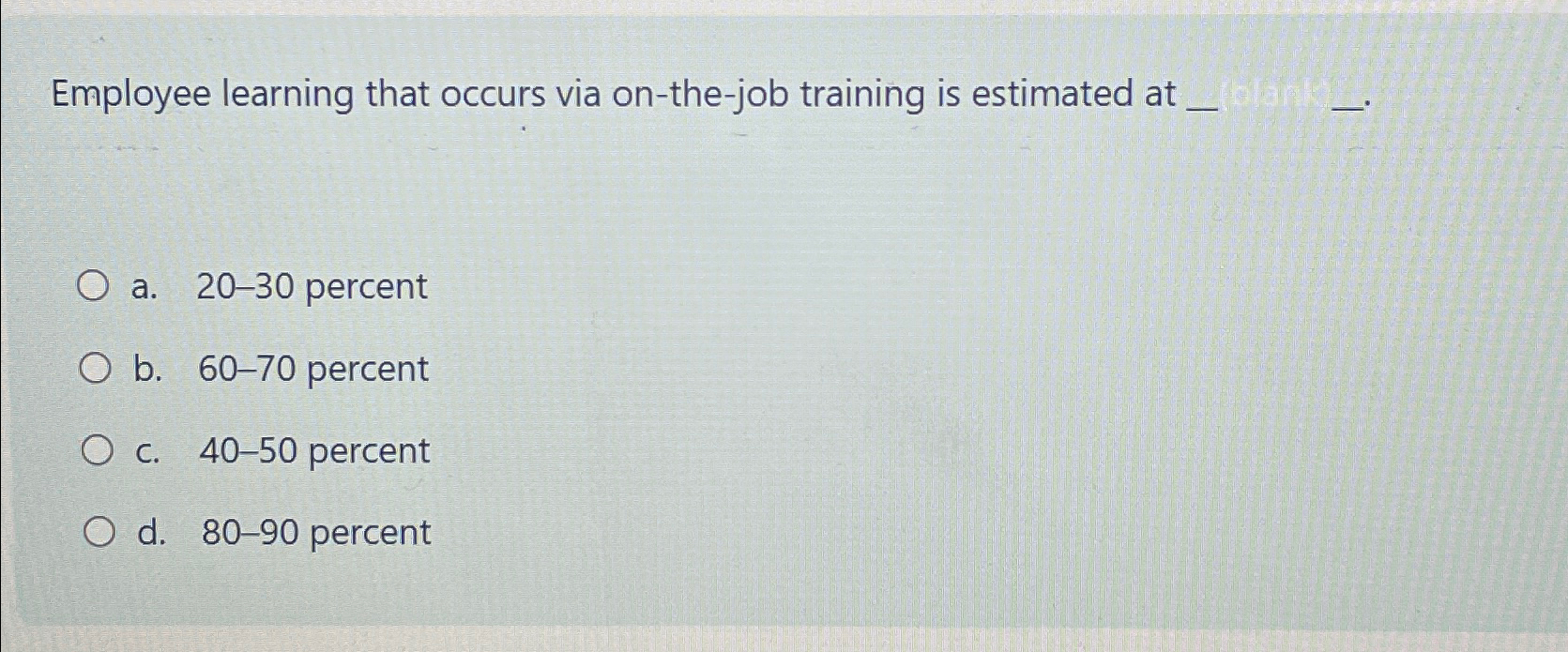 Solved Employee learning that occurs via on-the-job training | Chegg.com