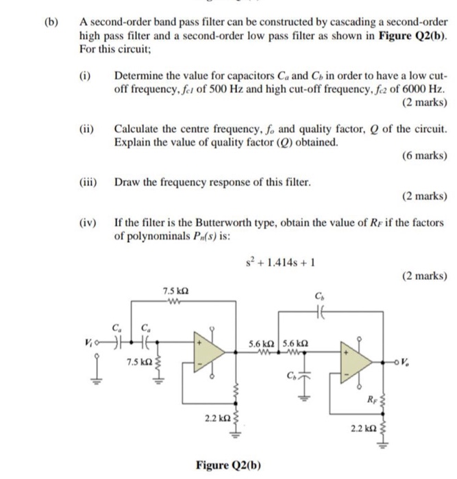 Solved (b) A second-order band pass filter can be | Chegg.com