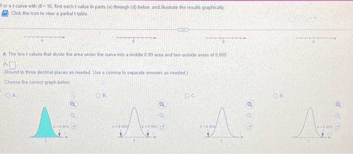 Solved For a t-curve with df =16, find each t-value in parts | Chegg.com