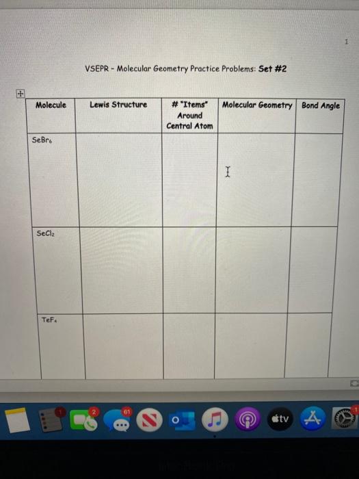 Solved VSEPR - Molecular Geometry Practice Problems: Set #2 | Chegg.com