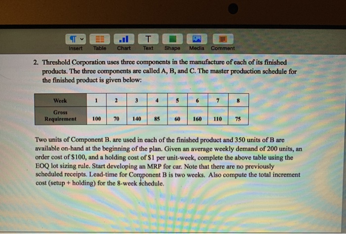 Solved TIT Insert Table Chart Text Shape Media Comment 2. | Chegg.com