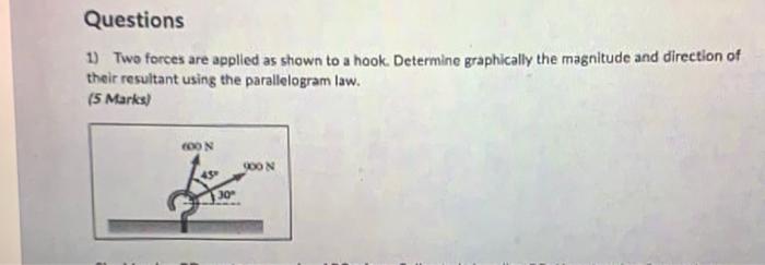 Solved Questions 1) Two forces are applied as shown to a | Chegg.com