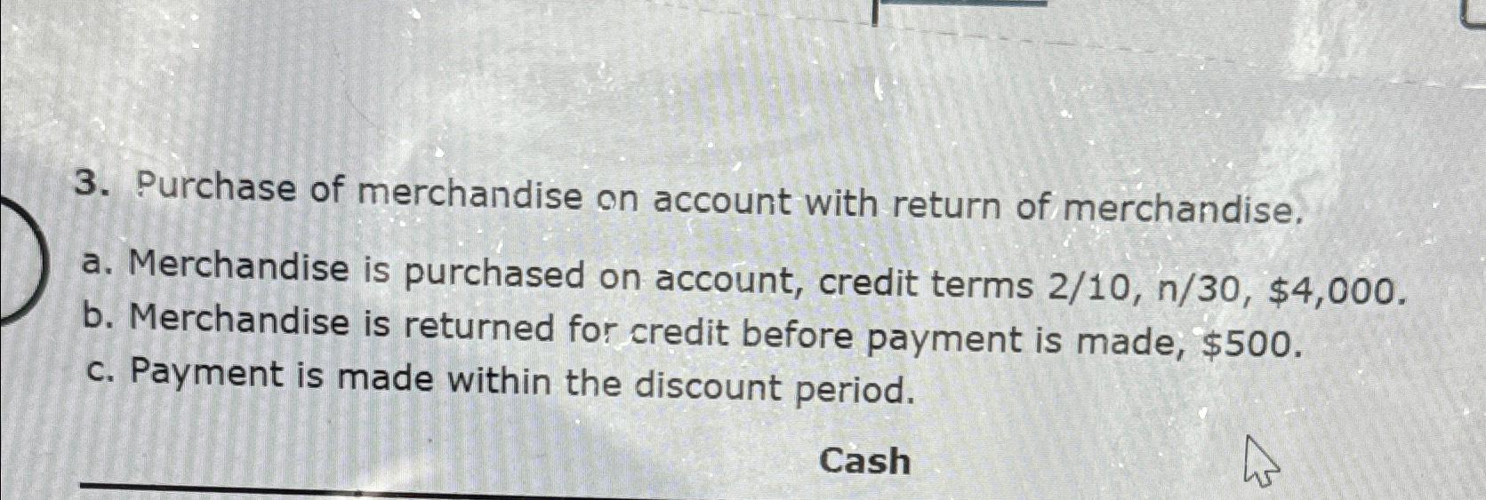 Purchase of merchandise on account with return of | Chegg.com