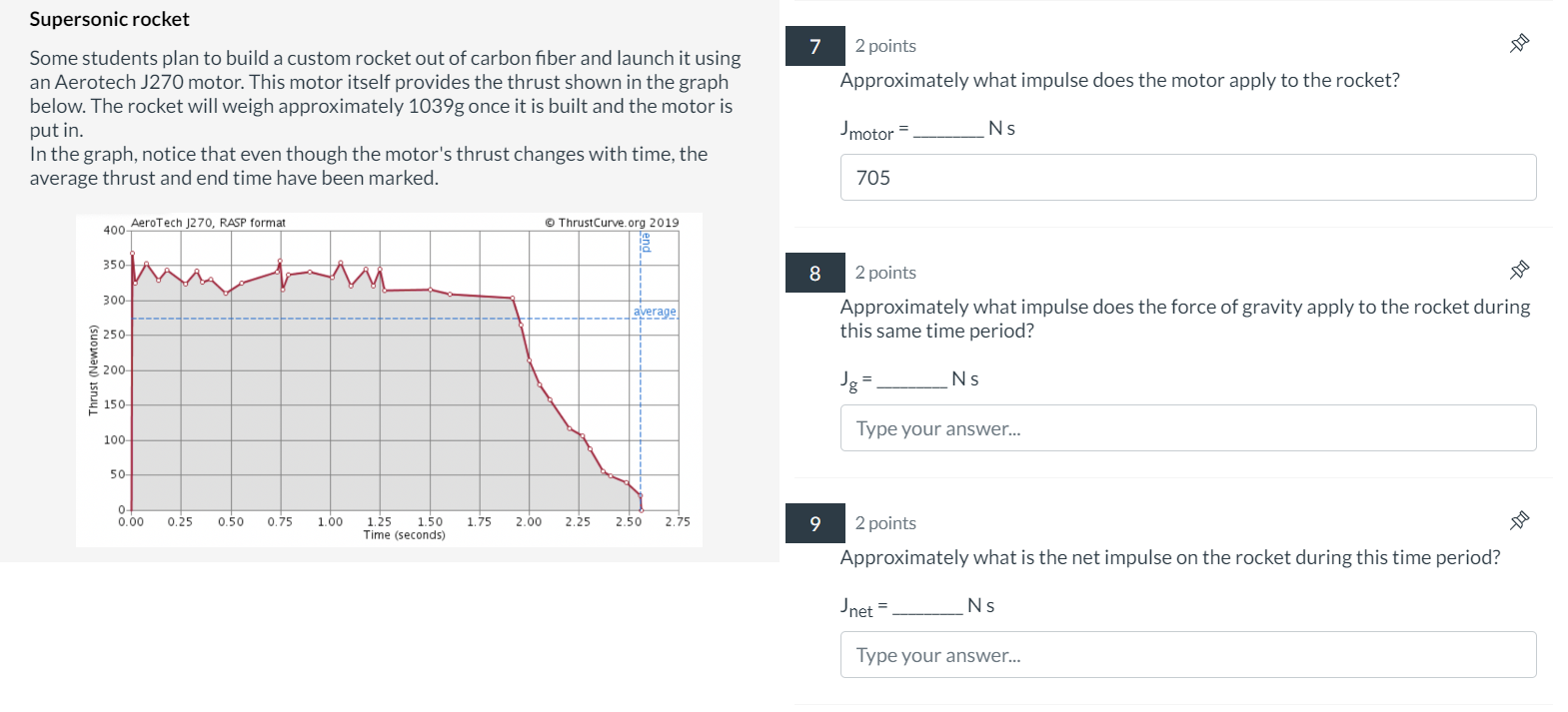 Solved 7. 2 ﻿pointsApproximately what impulse does the motor | Chegg.com