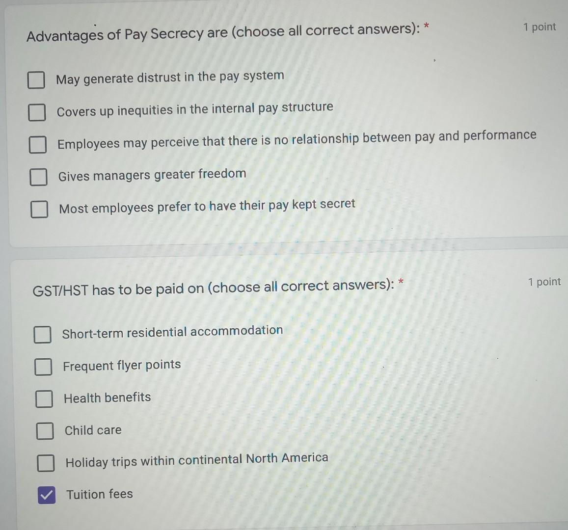 Solved 1 point Advantages of Pay Secrecy are (choose all | Chegg.com