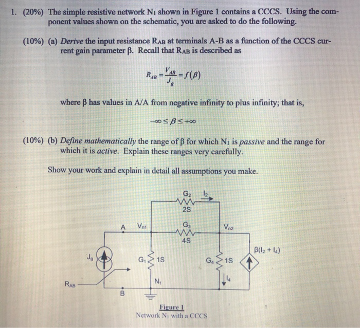 Solved 1. (20%) The simple resistive network Ni shown in | Chegg.com