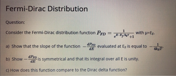 Solved Fermi-Dirac Distribution Question: Consider the | Chegg.com