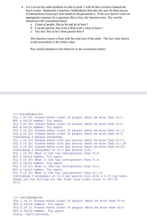 Solved 4. Let's revisit the order problem we did in week I | Chegg.com