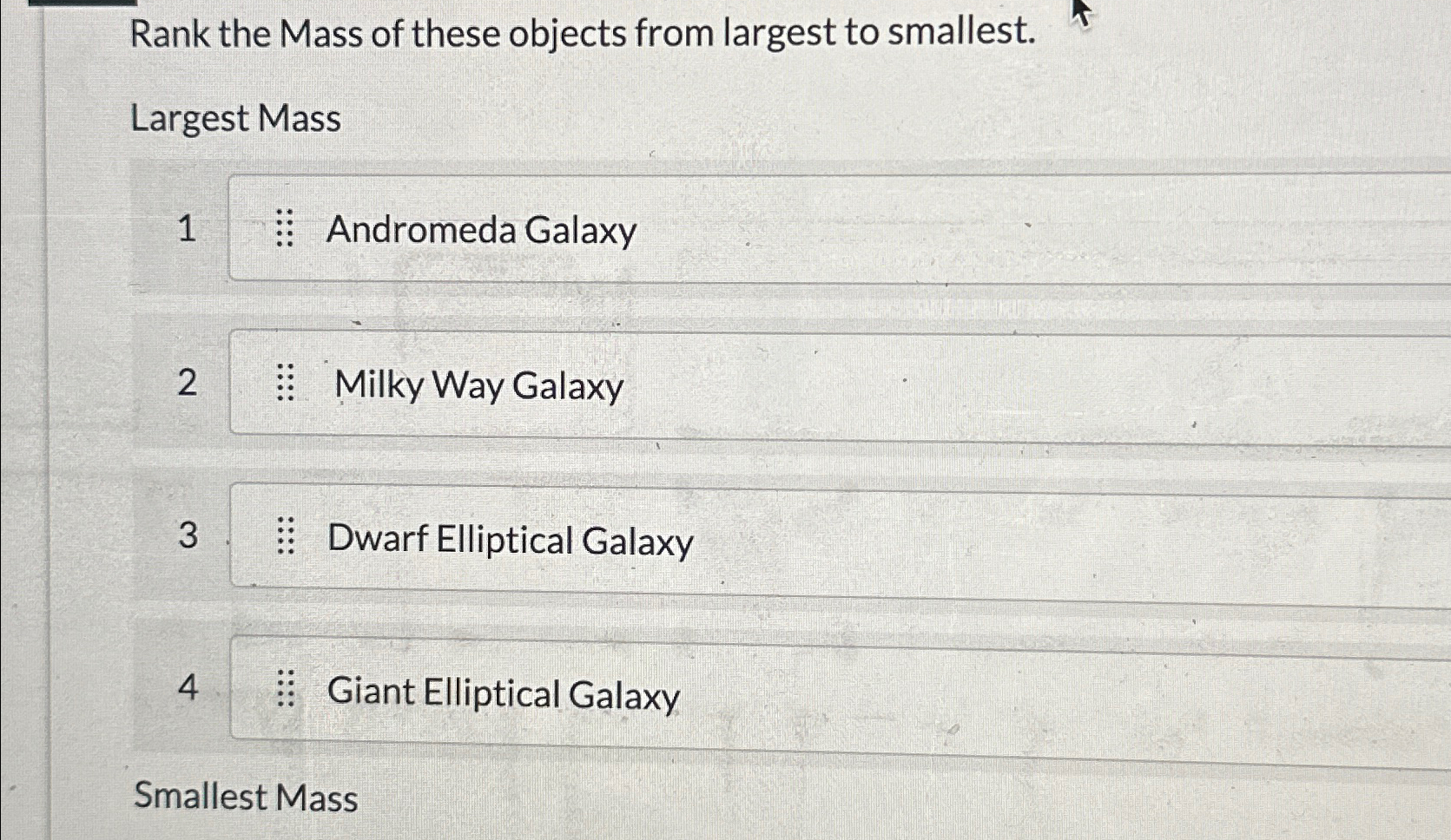 Solved Rank the Mass of these objects from largest to | Chegg.com