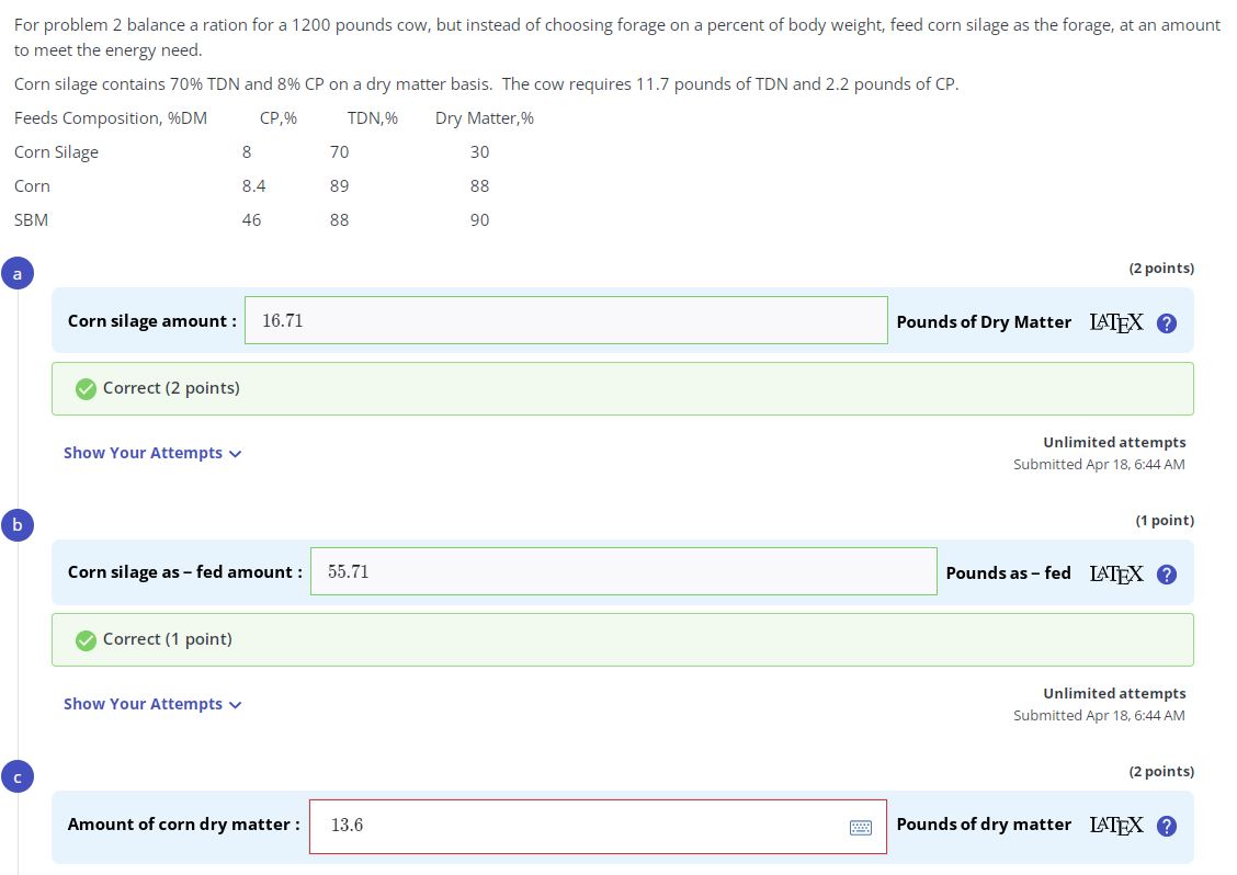 Solved For problem 2 ﻿balance a ration for a 1200 ﻿pounds | Chegg.com
