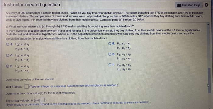 Solved Instructor-created question Question Help A survey of | Chegg.com