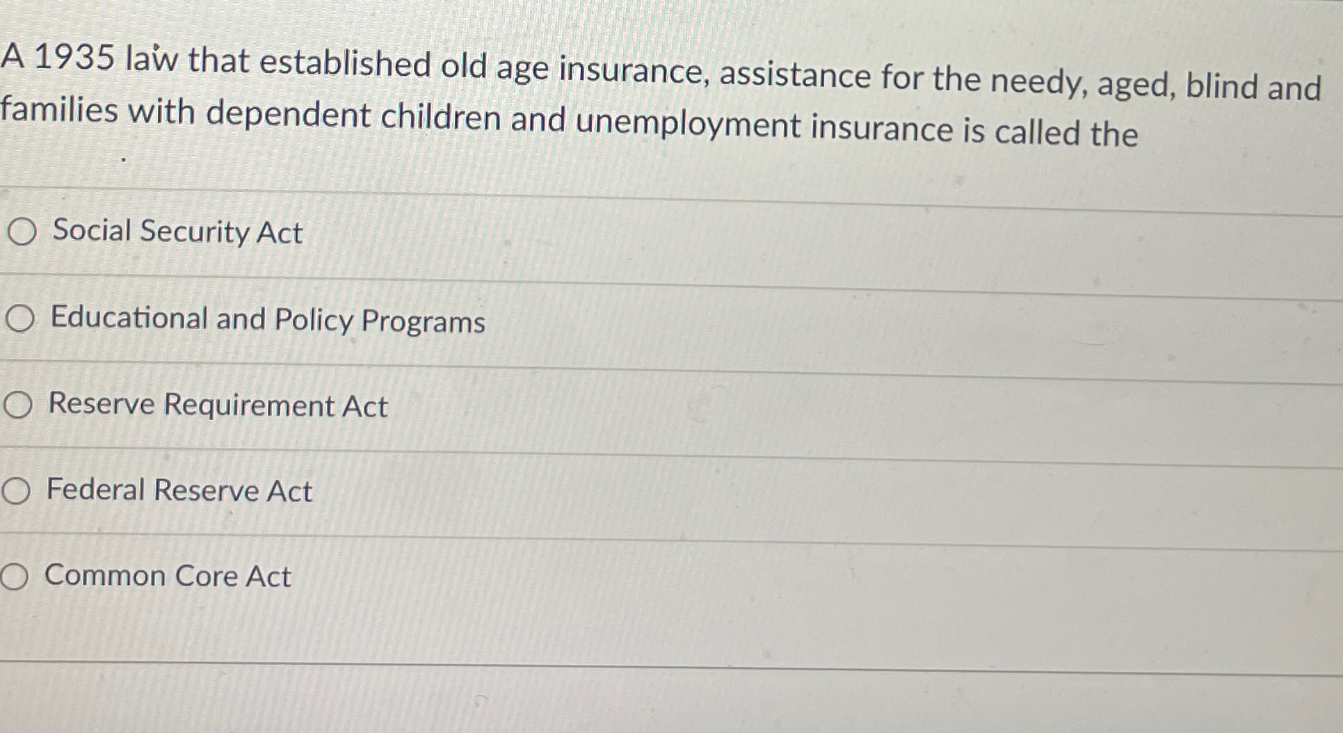 Solved A 1935 ﻿law that established old age insurance, | Chegg.com
