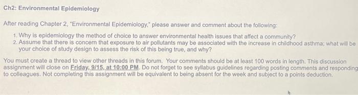 Solved Ch2: Environmental Epidemiology After reading Chapter | Chegg.com