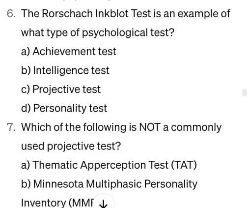 Solved The Rorschach Inkblot Test is an example of what type | Chegg.com