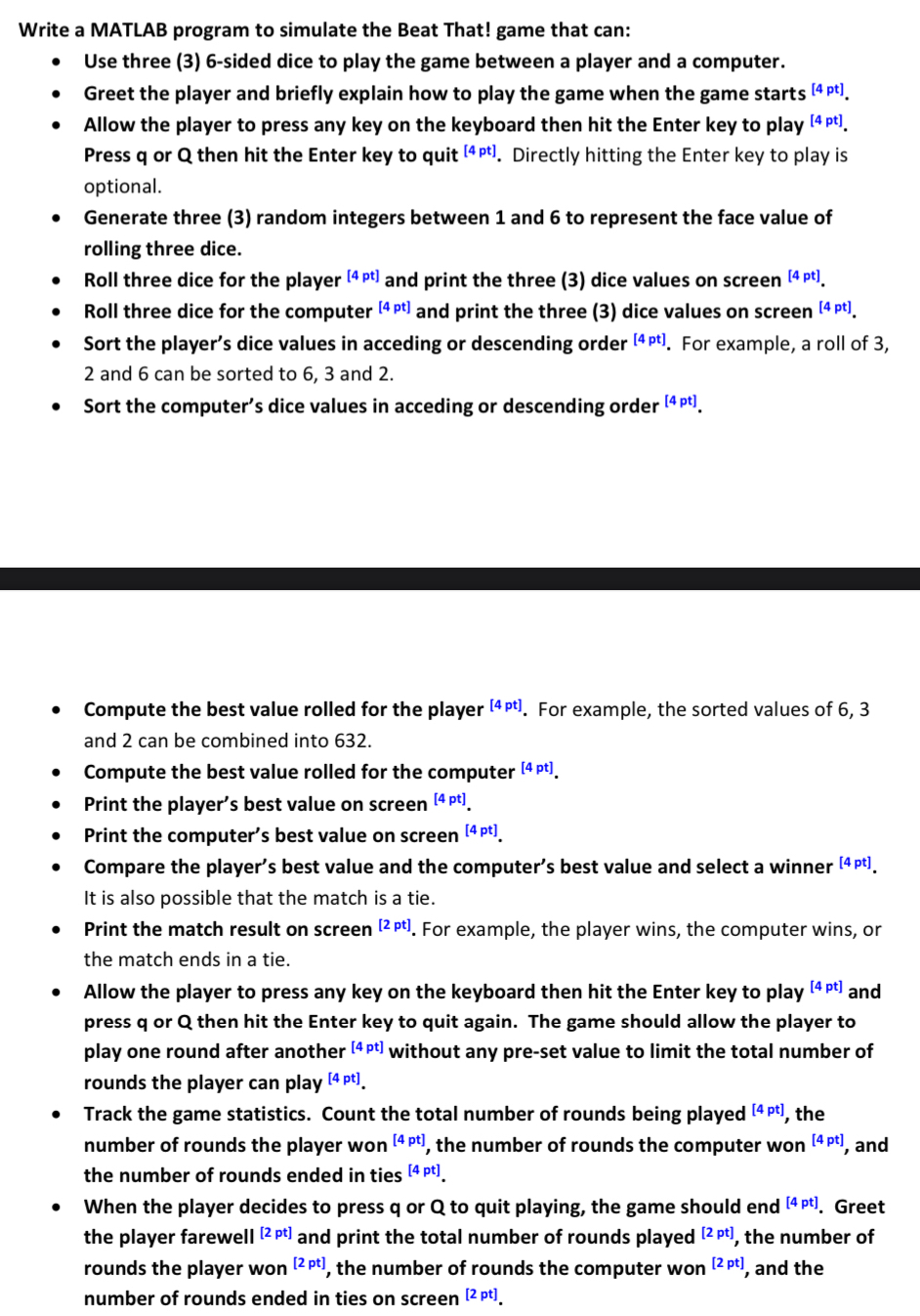 Solved Write a MATLAB program to simulate the Beat That! | Chegg.com
