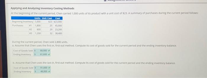 Solved Applyling and Analyzing Inventory Costing Methods At | Chegg.com