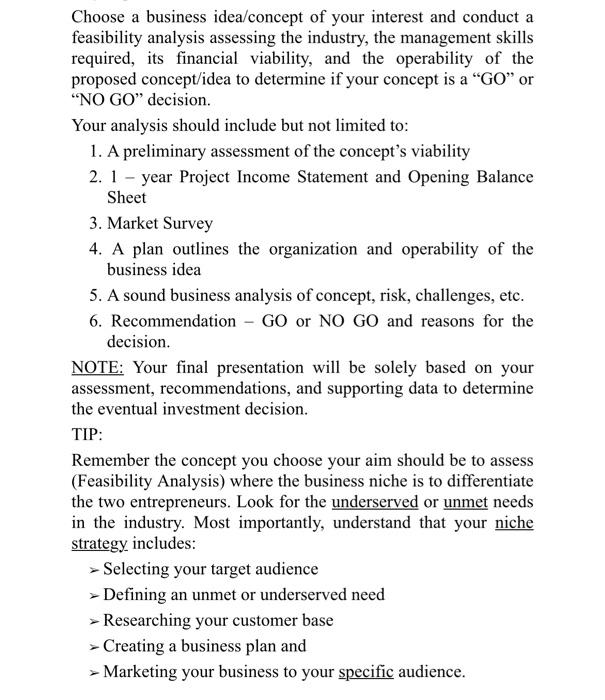 Solved Choose a business idea/concept of your interest and | Chegg.com