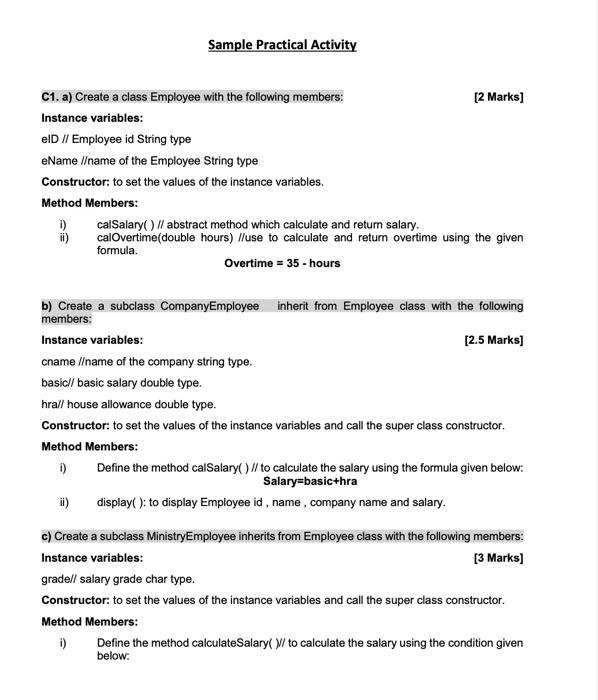 Solved Sample Practical Activity C1. a) Create a class | Chegg.com